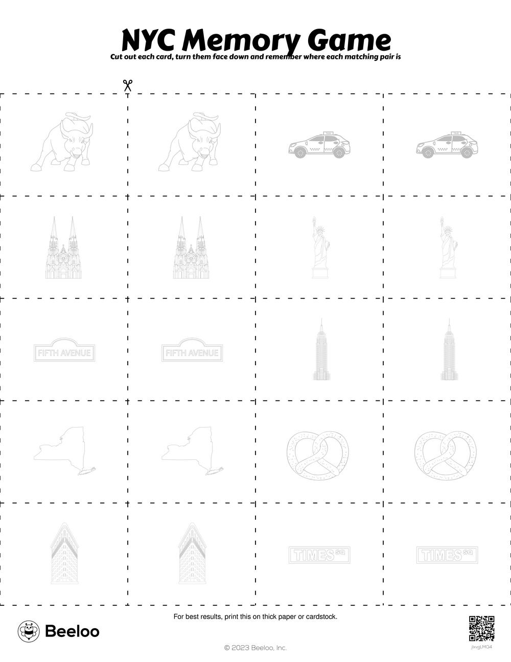 NYC Memory Game Beeloo Printable Crafts And Activities For Kids