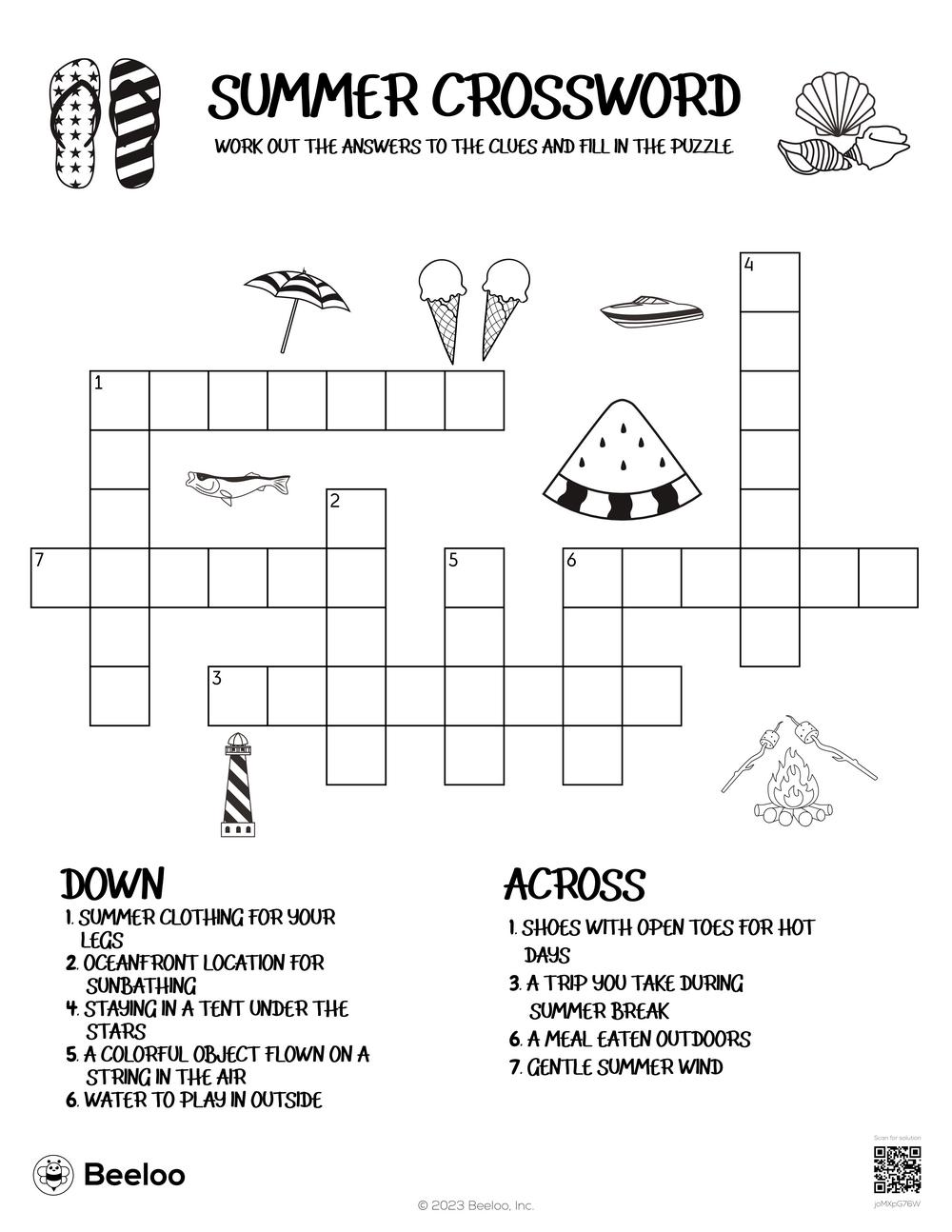 Summer themed Crossword Puzzles Beeloo Printable Crafts And