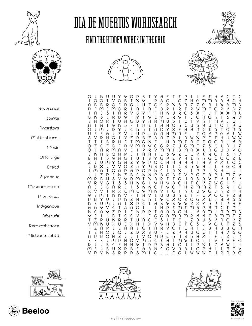 Dia De Muertos Wordsearch Beeloo Printable Crafts And Activities For Kids
