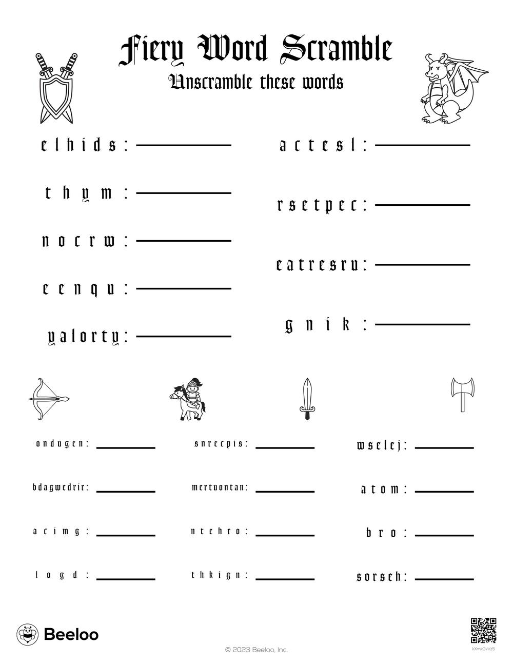 Fiery Word Scramble Beeloo Printable Crafts For Kids
