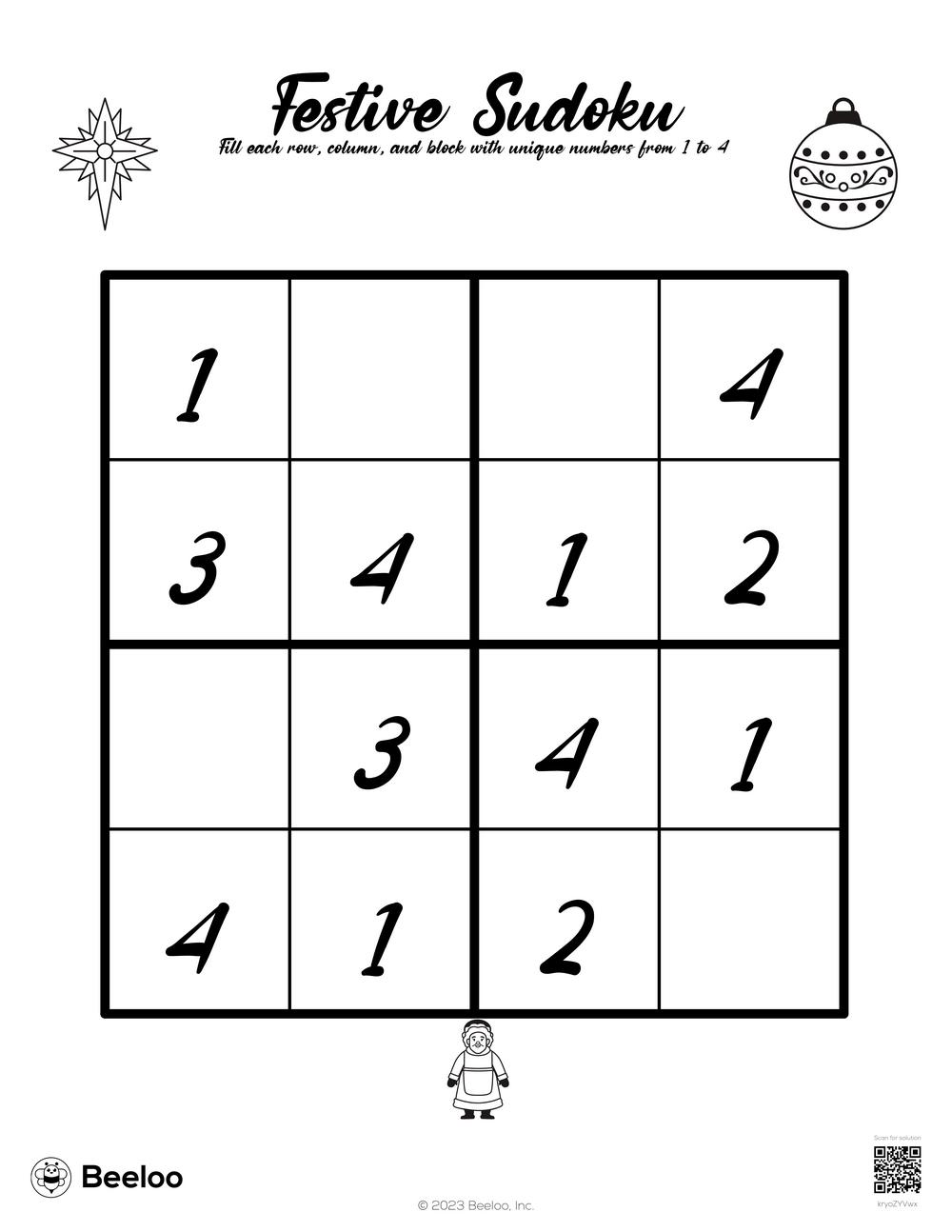 Festive Sudoku Beeloo Printable Crafts And Activities For Kids