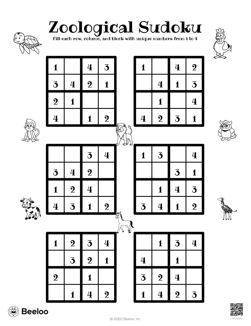 Zoological Sudoku Beeloo Printable Crafts And Activities For Kids