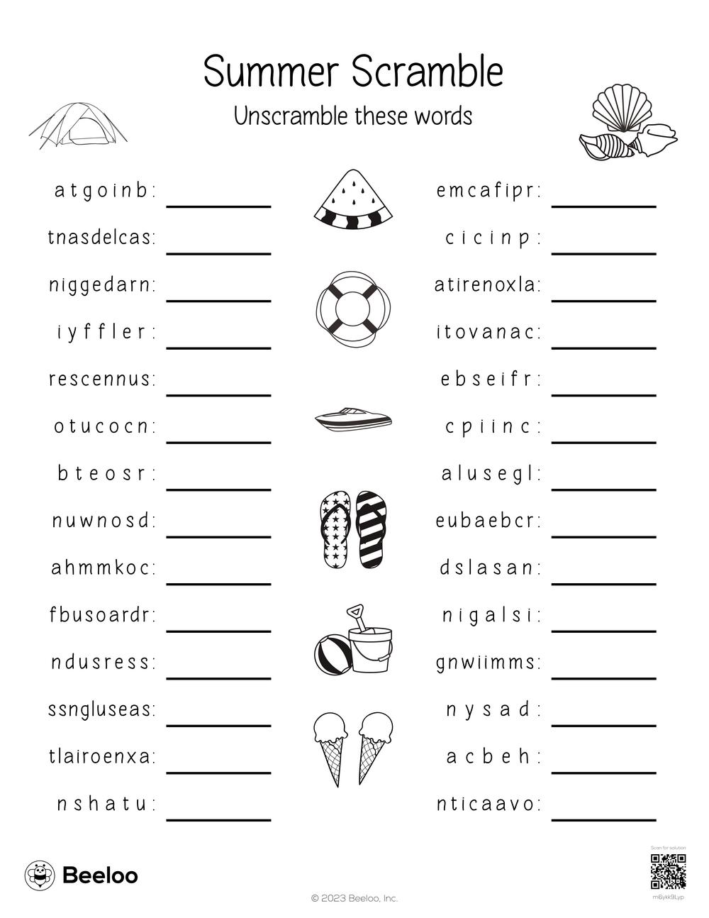 Summer Scramble Beeloo Printable Crafts And Activities For Kids