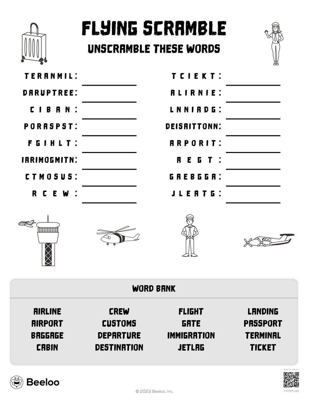 Airport themed Word Scrambles Beeloo Printables Airport themed Word Scrambles Beeloo Printables