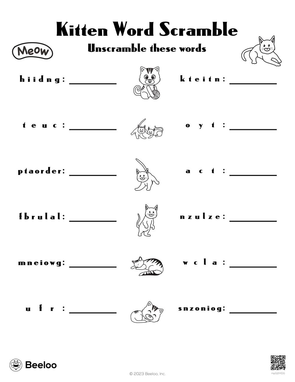 Kitten Word Scramble Beeloo Printable Crafts And Activities For Kids