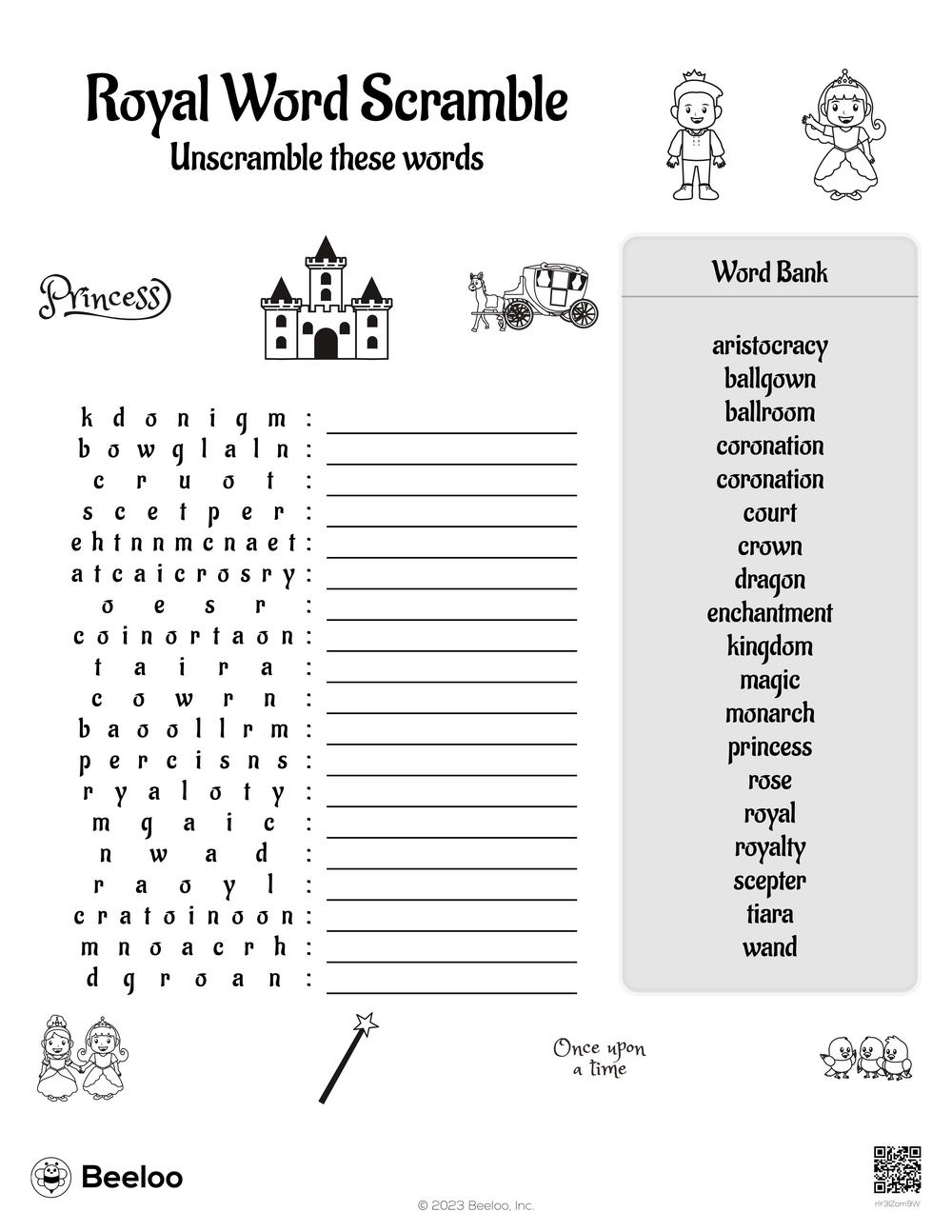Royal Word Scramble Beeloo Printable Crafts And Activities For Kids Royal Word Scramble Beeloo Printable Crafts And Activities For Kids