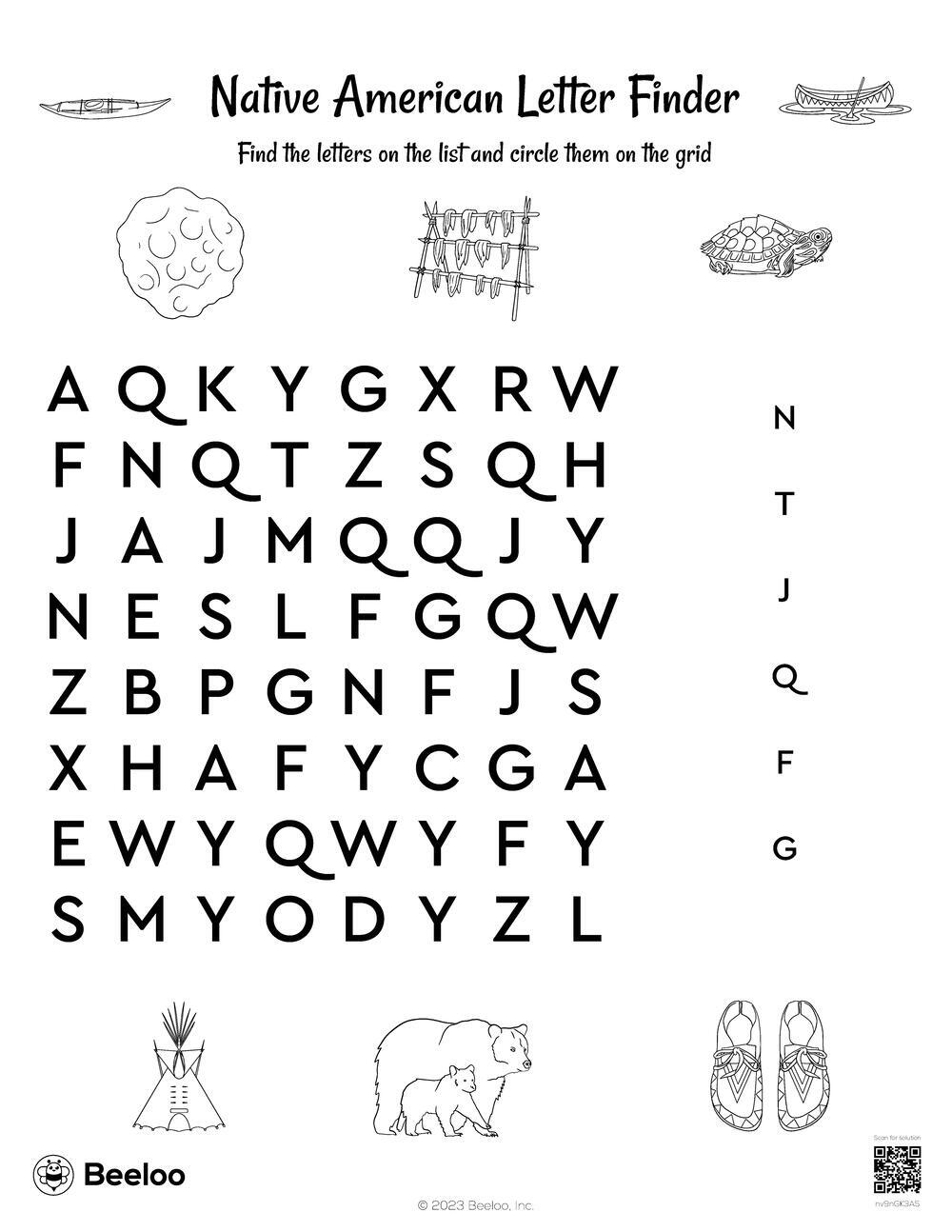 Native American Letter Finder Beeloo Printable Crafts And Activities Native American Letter Finder Beeloo Printable Crafts And Activities