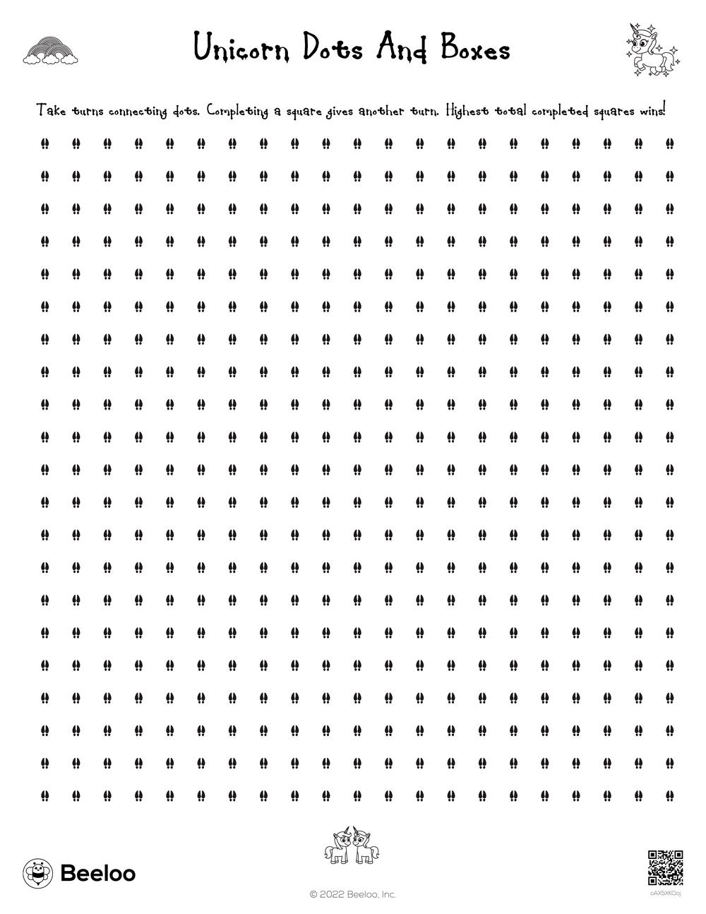 Unicorn Dots And Boxes Beeloo Printable Crafts And Activities For Kids