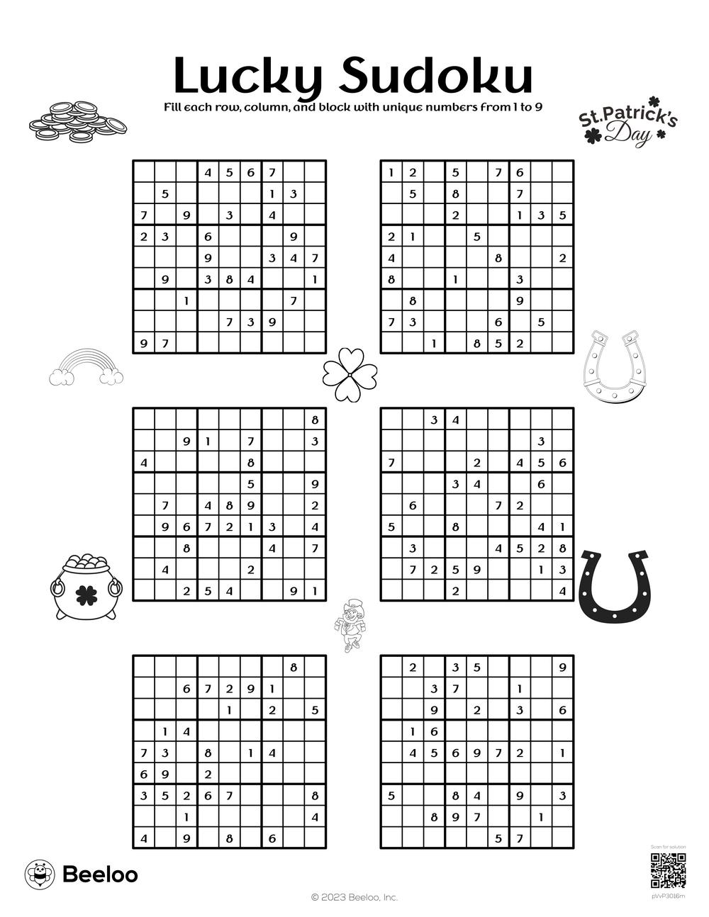 Lucky Sudoku Beeloo Printable Crafts And Activities For Kids