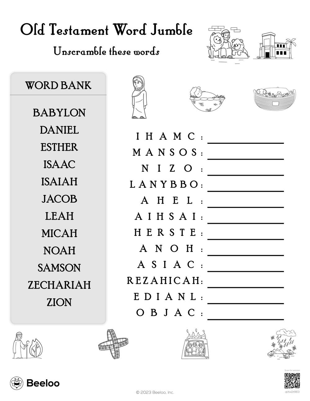 Old Testament themed Word Scrambles Beeloo Printable Crafts And