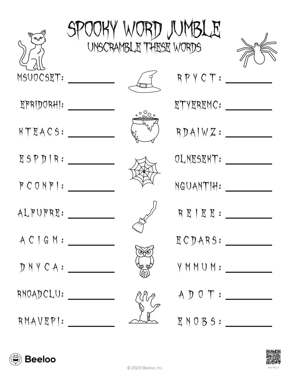 Spooky Word Jumble Beeloo Printable Crafts And Activities For Kids Spooky Word Jumble Beeloo Printable Crafts And Activities For Kids