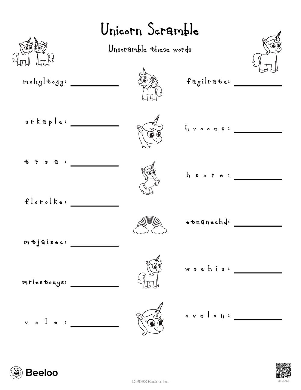 Unicorn Scramble Beeloo Printable Crafts And Activities For Kids Unicorn Scramble Beeloo Printable Crafts And Activities For Kids