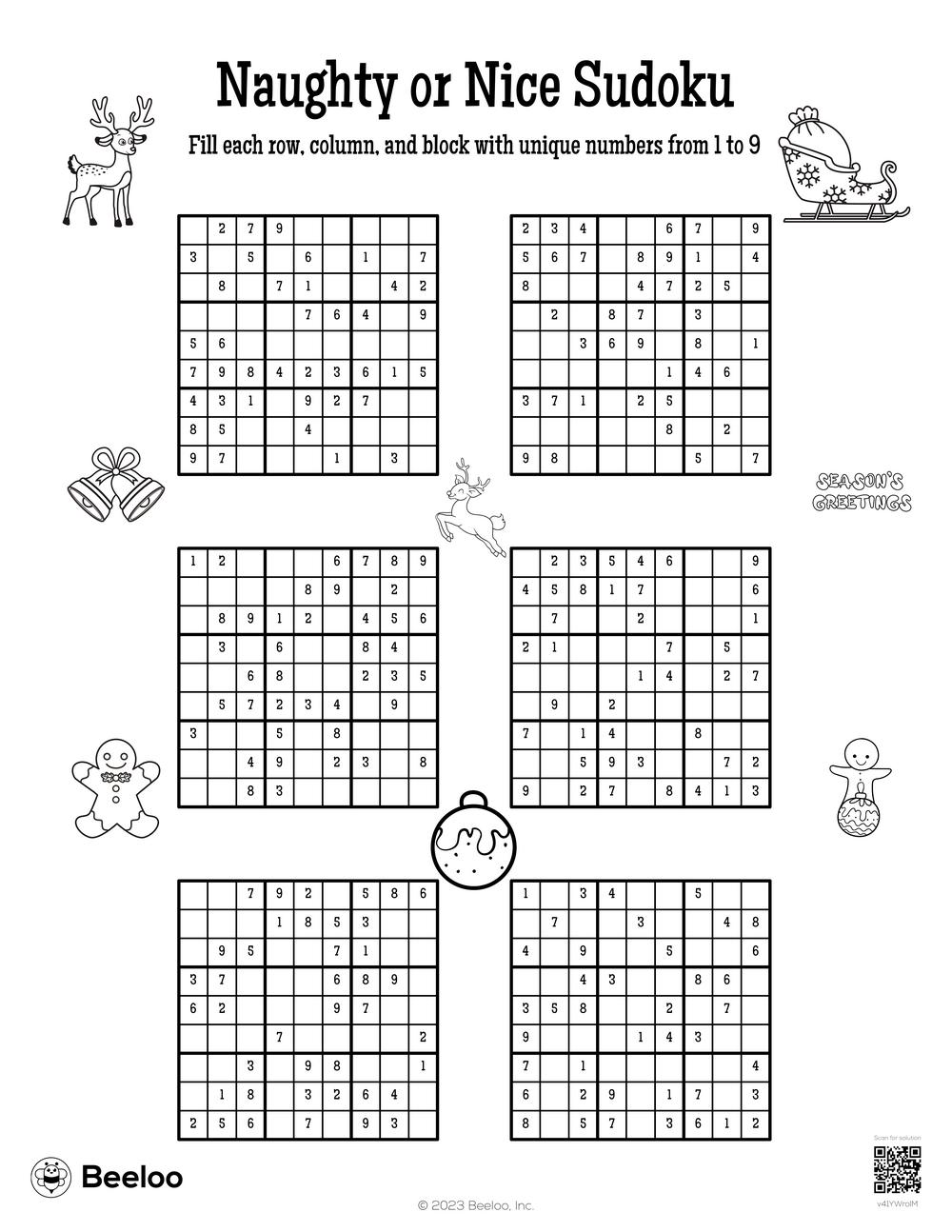 Naughty Or Nice Sudoku Beeloo Printable Crafts And Activities For Kids