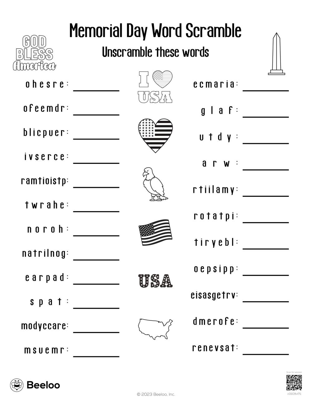 Memorial Day Word Scramble Beeloo Printable Crafts And Activities For Memorial Day Word Scramble Beeloo Printable Crafts And Activities For