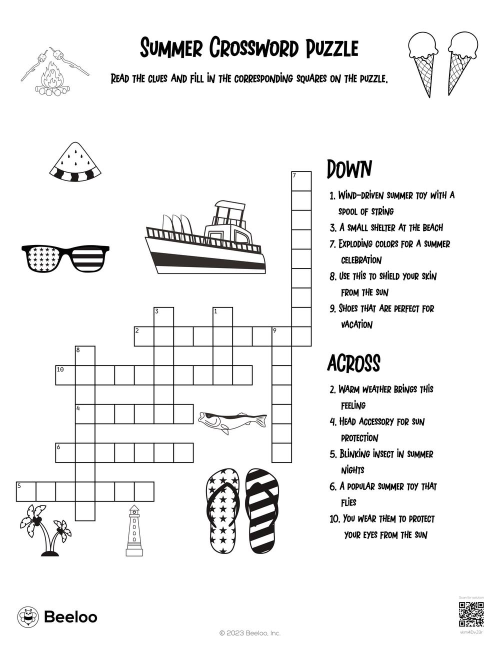 Summer themed Crossword Puzzles Beeloo Printable Crafts And