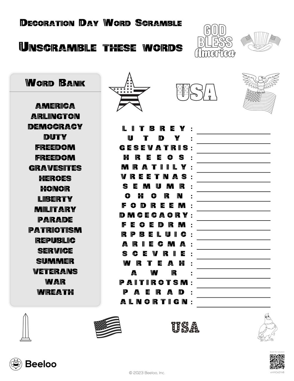 Decoration Day Word Scramble Beeloo Printable Crafts And Activities Decoration Day Word Scramble Beeloo Printable Crafts And Activities