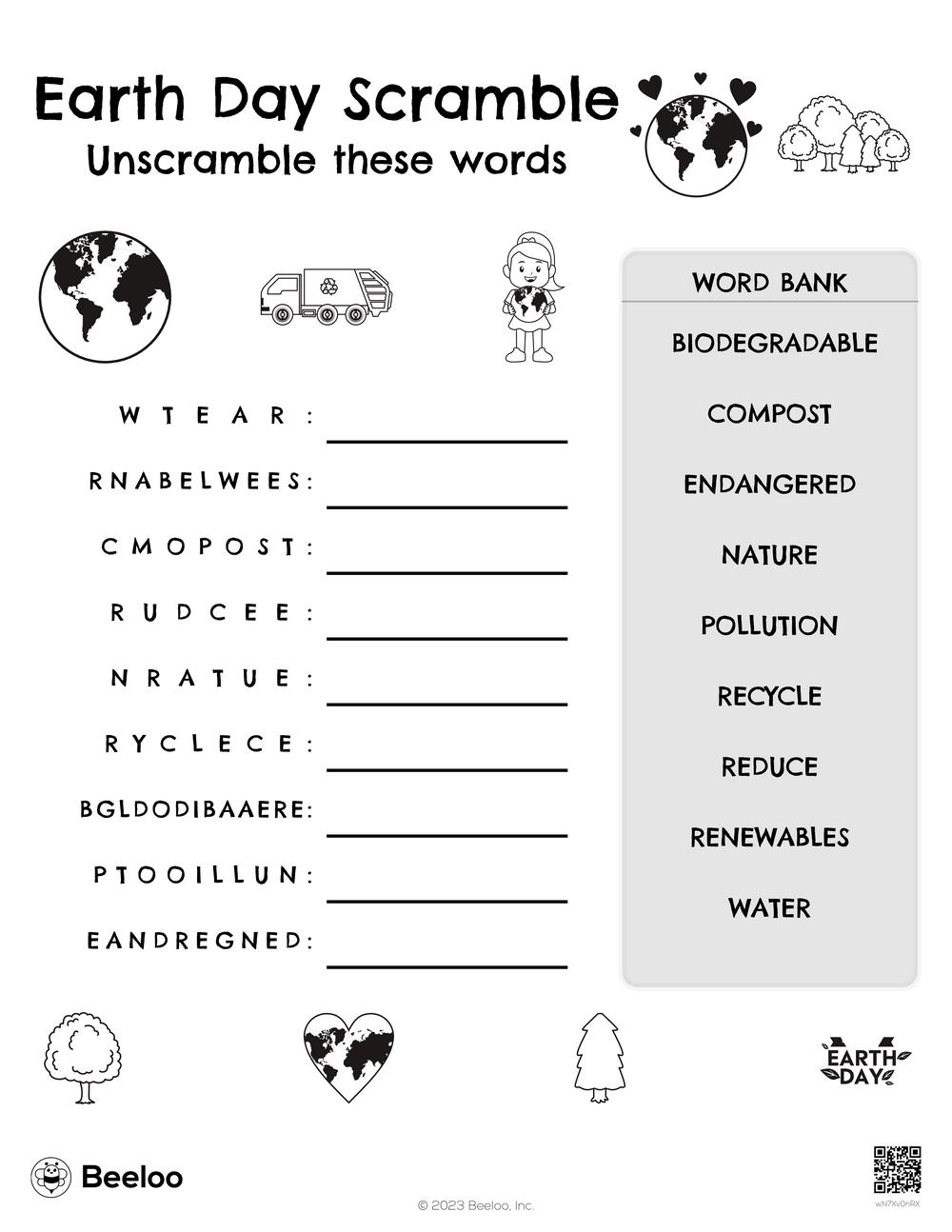 Earth Day themed Word Scrambles Beeloo Printable Crafts And