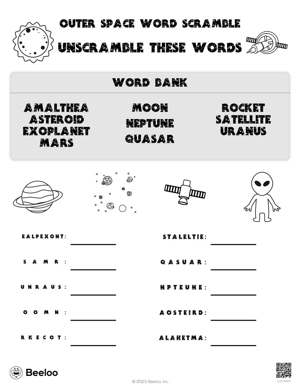 Space themed Word Scrambles Beeloo Printable Crafts And Activities