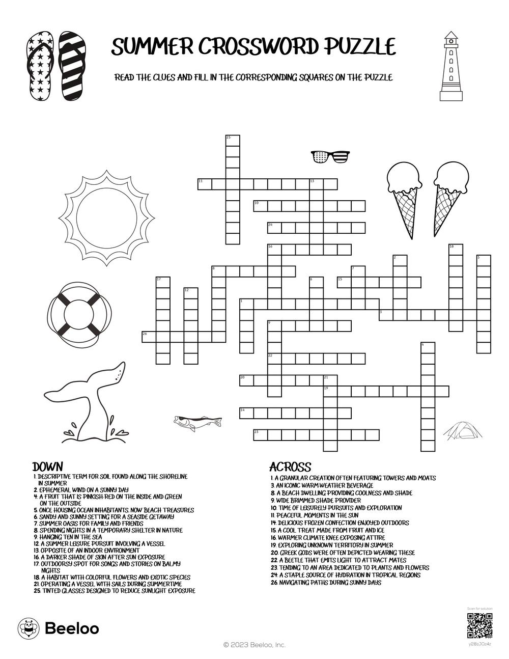 Summer themed Crossword Puzzles Beeloo Printable Crafts And Summer themed Crossword Puzzles Beeloo Printable Crafts And
